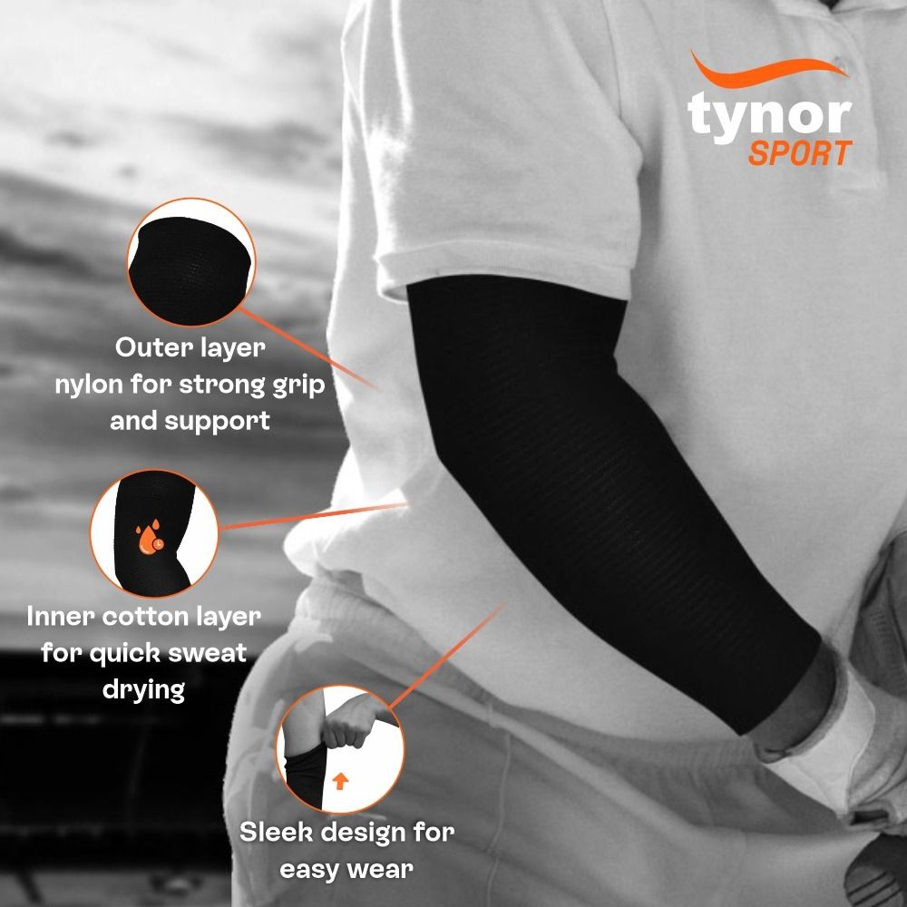 Tynor Arm Sleeve Black Unisex Compression and Movement Support ...